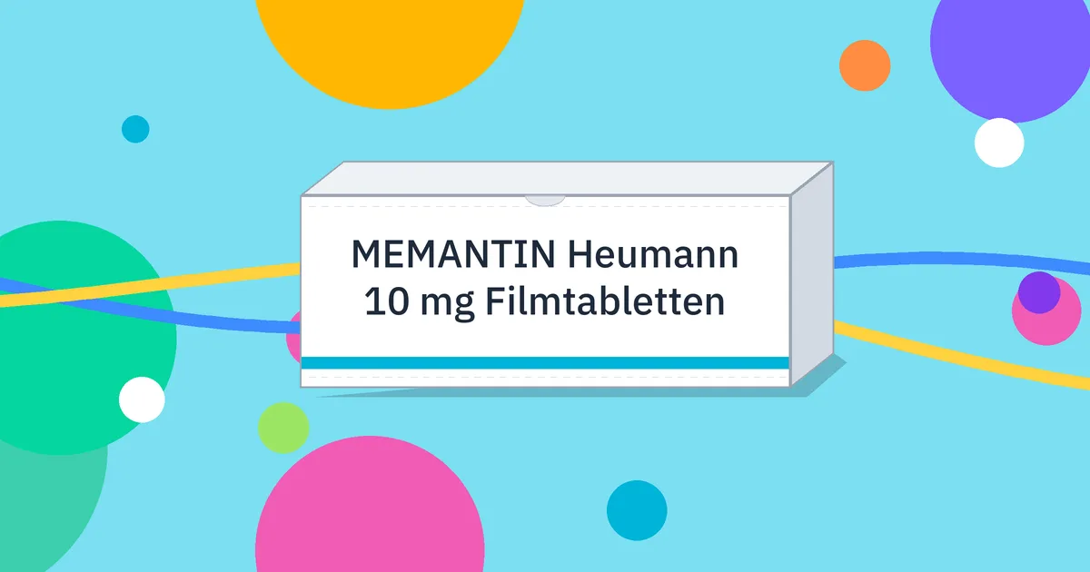Symbolbild: Packung mit der Aufschrift MEMANTIN Heumann 10 mg Filmtabletten (PZN 09759152) – Verfügbarkeit und Bezug in Apotheken in Frankfurt am Main