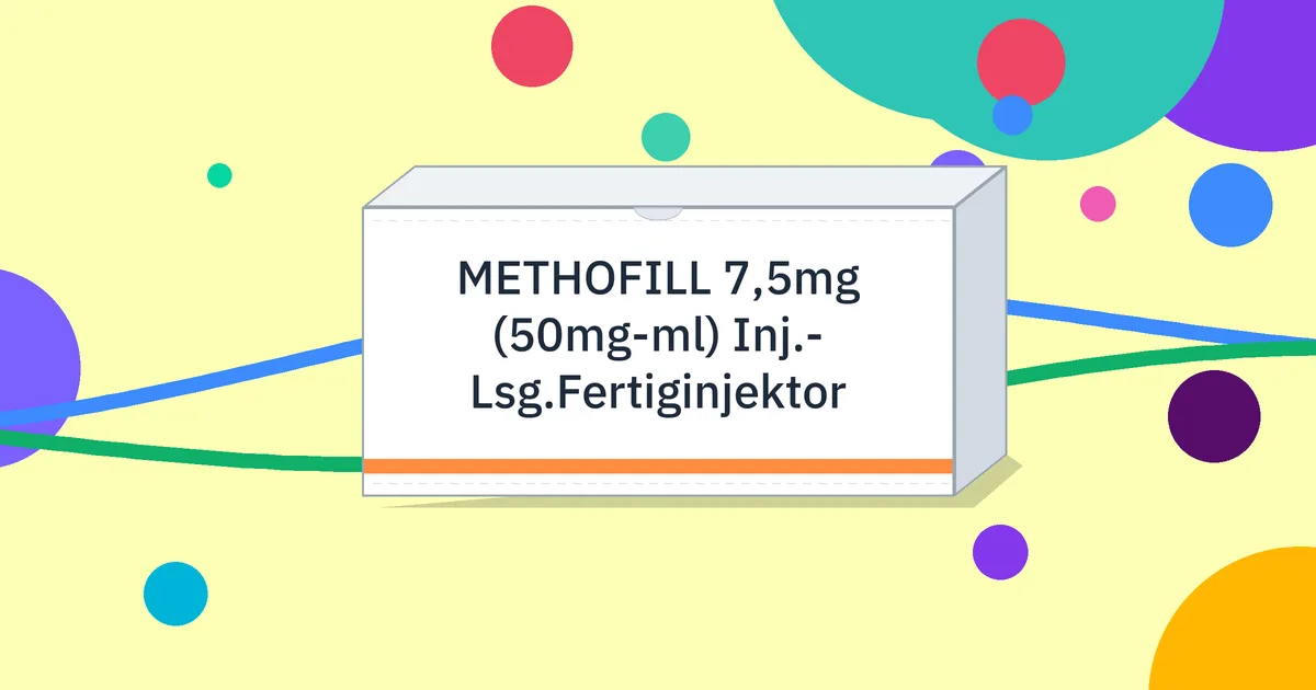 Symbolbild: Packung mit der Aufschrift METHOFILL 7,5mg (50mg-ml) Inj.-Lsg.Fertiginjektor (PZN 18660694) – Verfügbarkeit und Bezug in Apotheken in Frankfurt am Main