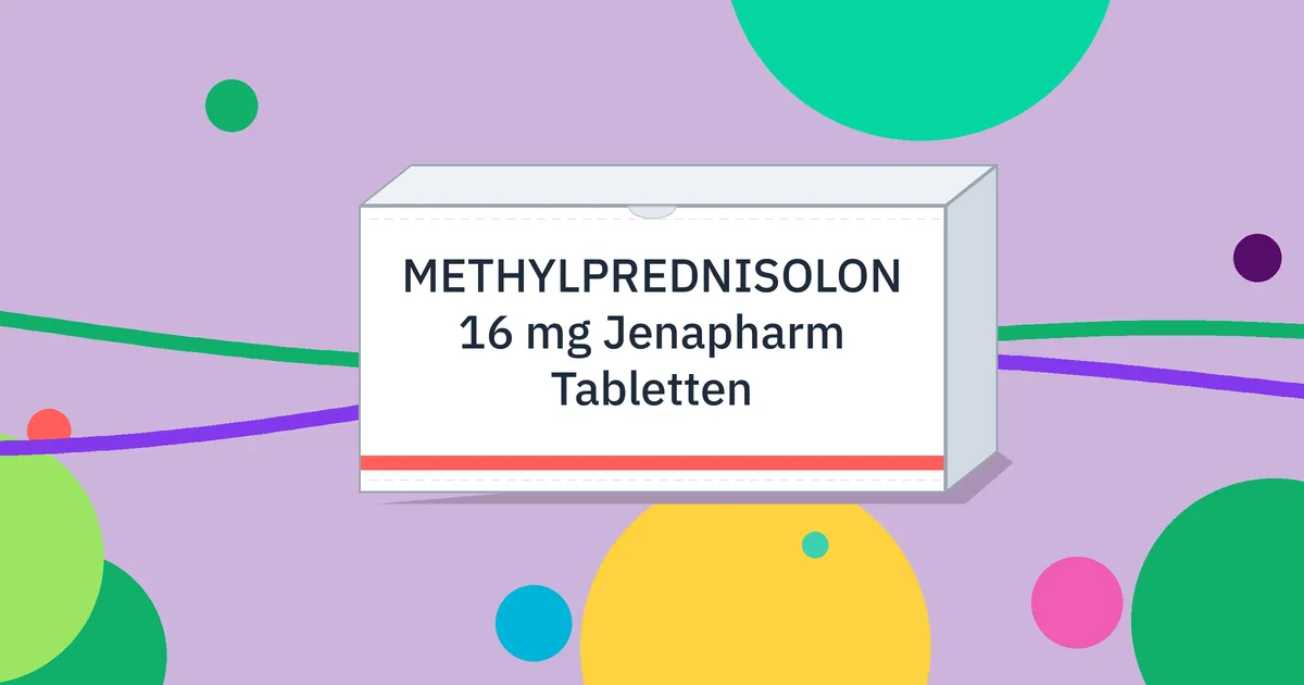 Symbolbild: Packung mit der Aufschrift METHYLPREDNISOLON 16 mg Jenapharm Tabletten (PZN 08424260) – Verfügbarkeit und Bezug in Apotheken in Frankfurt am Main