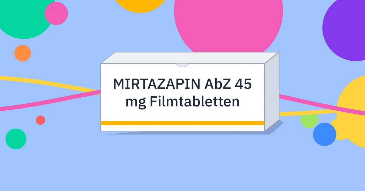 Symbolbild: Packung mit der Aufschrift MIRTAZAPIN AbZ 45 mg Filmtabletten (PZN 03123163) – Verfügbarkeit und Bezug in Apotheken in Frankfurt am Main