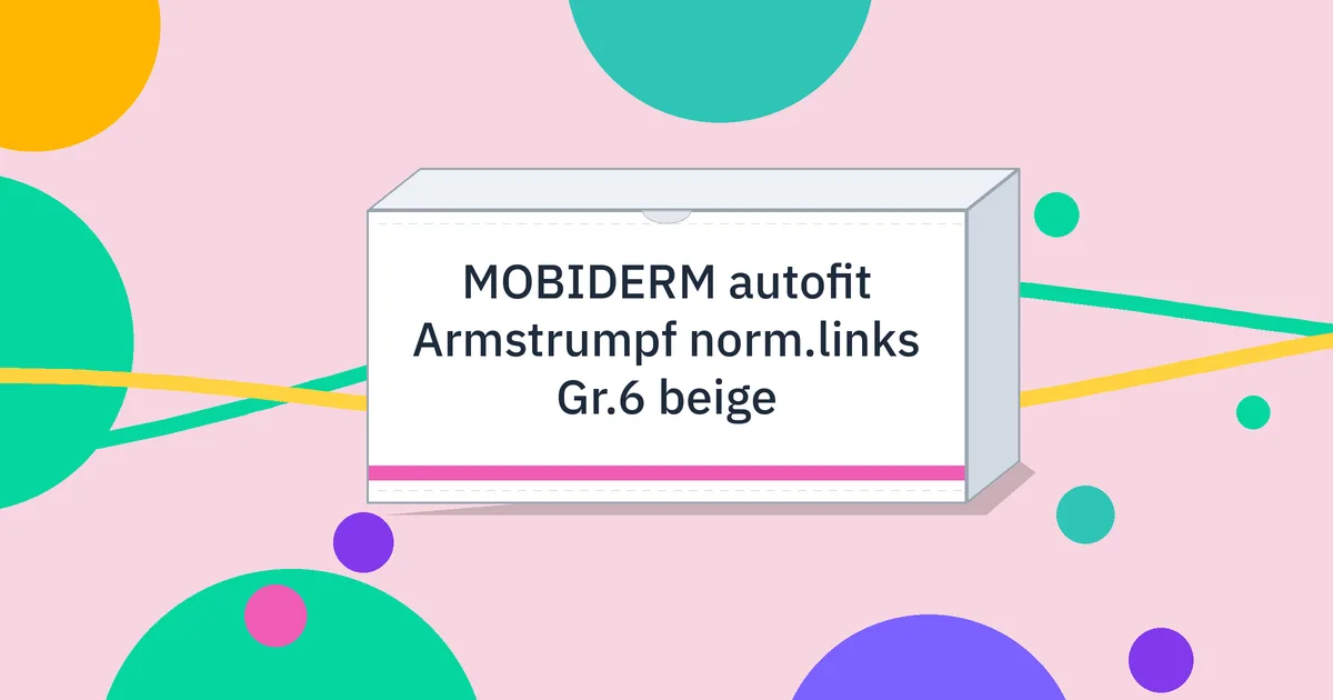 Symbolbild: Packung mit der Aufschrift MOBIDERM autofit Armstrumpf norm.links Gr.6 beige (PZN 13969866) – Verfügbarkeit und Bezug in Apotheken in Frankfurt am Main