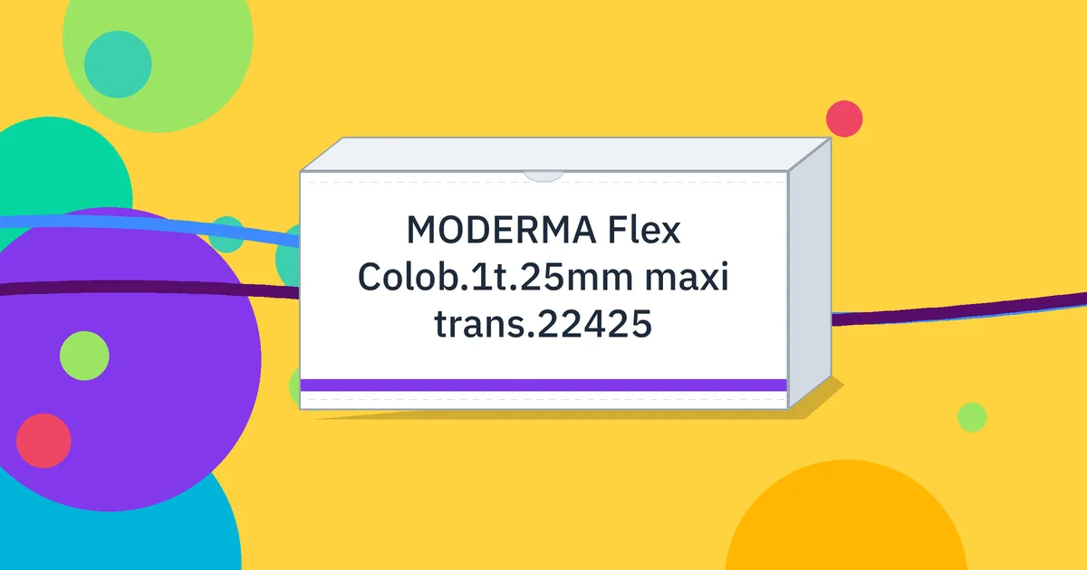 Symbolbild: Packung mit der Aufschrift MODERMA Flex Colob.1t.25mm maxi trans.22425 (PZN 03324482) – Verfügbarkeit und Bezug in Apotheken in Frankfurt am Main