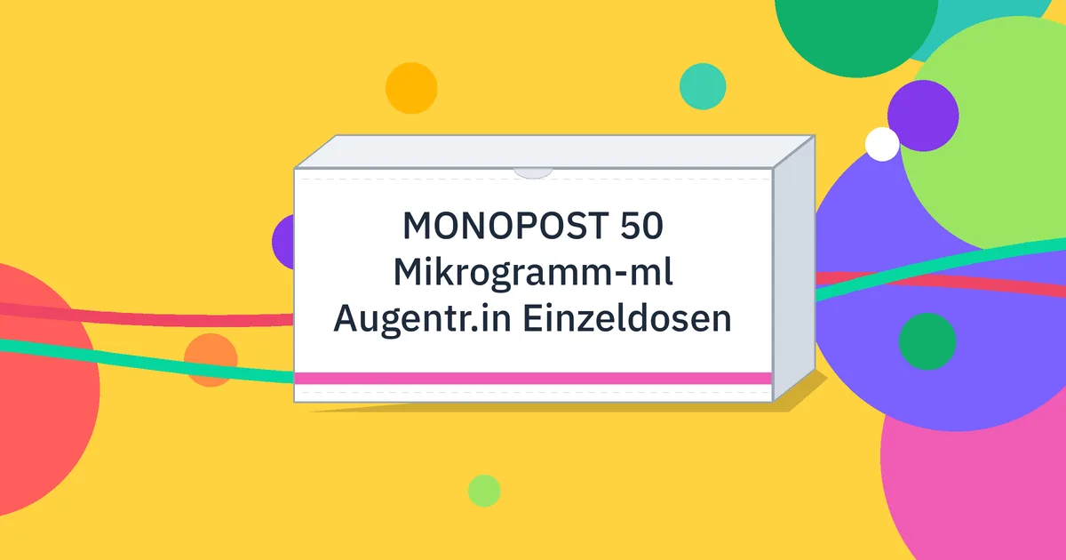 Symbolbild: Packung mit der Aufschrift MONOPOST 50 Mikrogramm-ml Augentr.in Einzeldosen (PZN 10987289) – Verfügbarkeit und Bezug in Apotheken in Frankfurt am Main