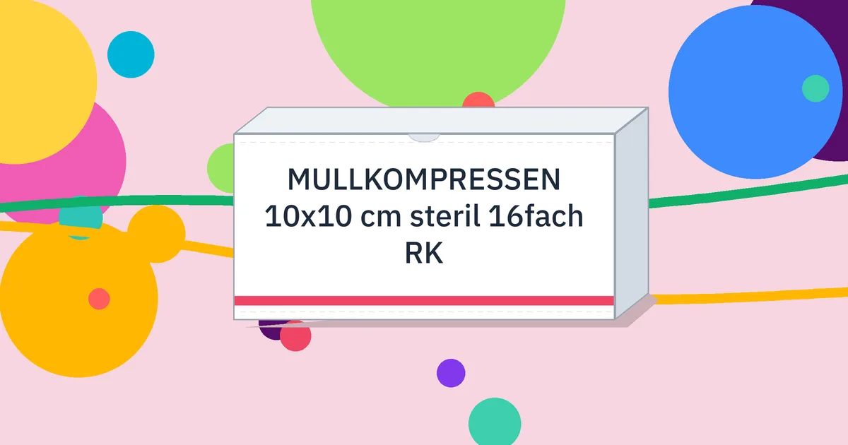 Symbolbild: Packung mit der Aufschrift MULLKOMPRESSEN 10x10 cm steril 16fach RK (PZN 19212489) – Verfügbarkeit und Bezug in Apotheken in Frankfurt am Main