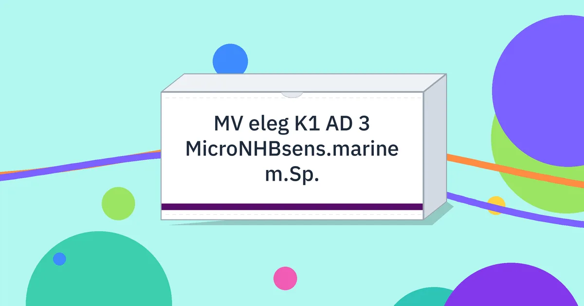 Symbolbild: Packung mit der Aufschrift MV eleg K1 AD 3 MicroNHBsens.marine m.Sp. (PZN 15670143) – Verfügbarkeit und Bezug in Apotheken in Frankfurt am Main
