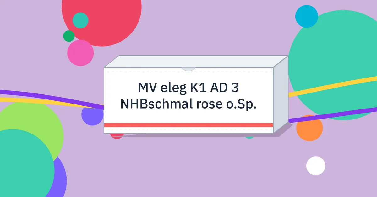 Symbolbild: Packung mit der Aufschrift MV eleg K1 AD 3 NHBschmal rose o.Sp. (PZN 15673271) – Verfügbarkeit und Bezug in Apotheken in Frankfurt am Main