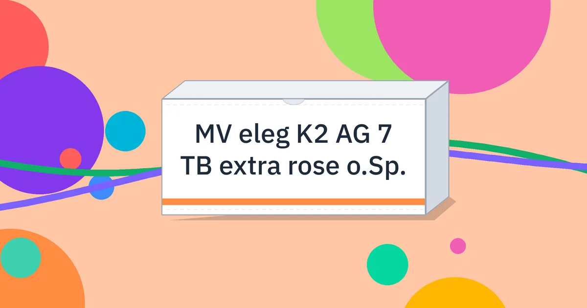 Symbolbild: Packung mit der Aufschrift MV eleg K2 AG 7 TB extra rose o.Sp. (PZN 14699185) – Verfügbarkeit und Bezug in Apotheken in Frankfurt am Main