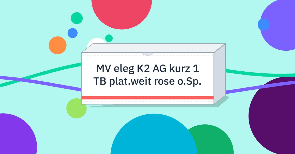 Symbolbild: Packung mit der Aufschrift MV eleg K2 AG kurz 1 TB plat.weit rose o.Sp. (PZN 14696554) – Verfügbarkeit und Bezug in Apotheken in Frankfurt am Main