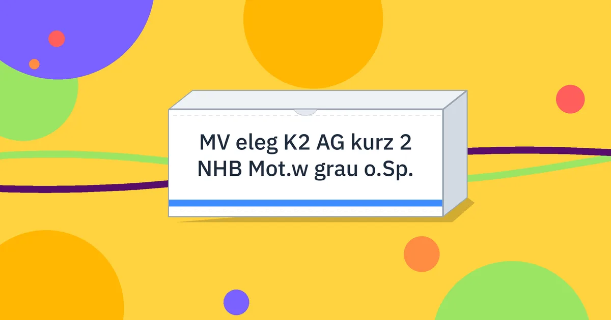 Symbolbild: Packung mit der Aufschrift MV eleg K2 AG kurz 2 NHB Mot.w grau o.Sp. (PZN 18927737) – Verfügbarkeit und Bezug in Apotheken in Frankfurt am Main