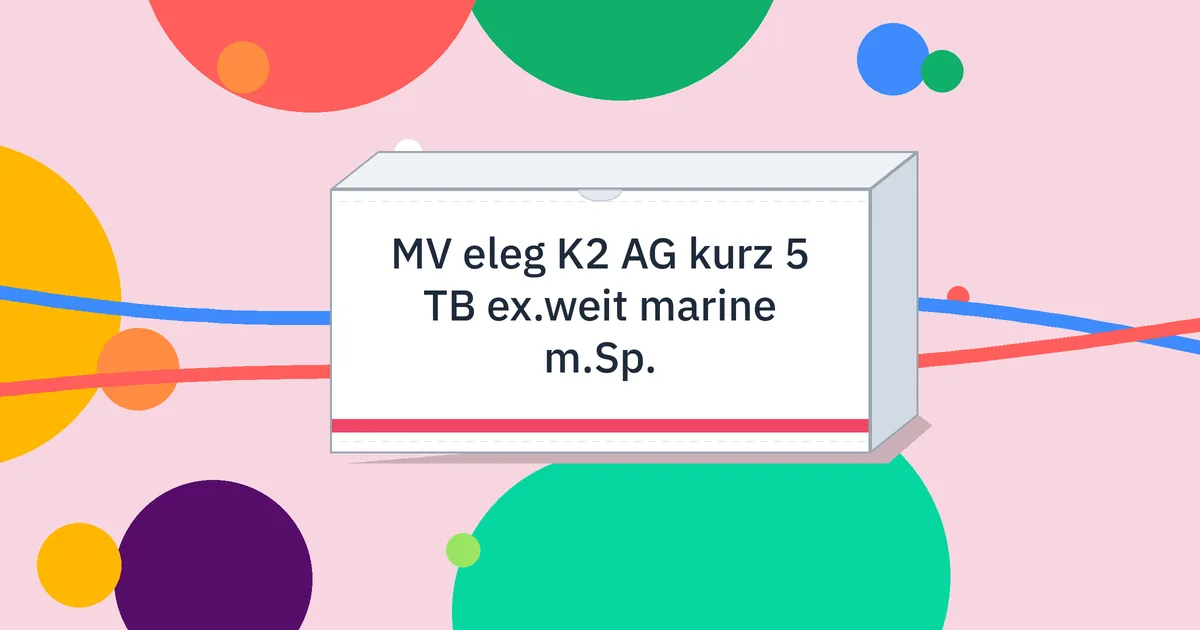 Symbolbild: Packung mit der Aufschrift MV eleg K2 AG kurz 5 TB ex.weit marine m.Sp. (PZN 14607527) – Verfügbarkeit und Bezug in Apotheken in Frankfurt am Main