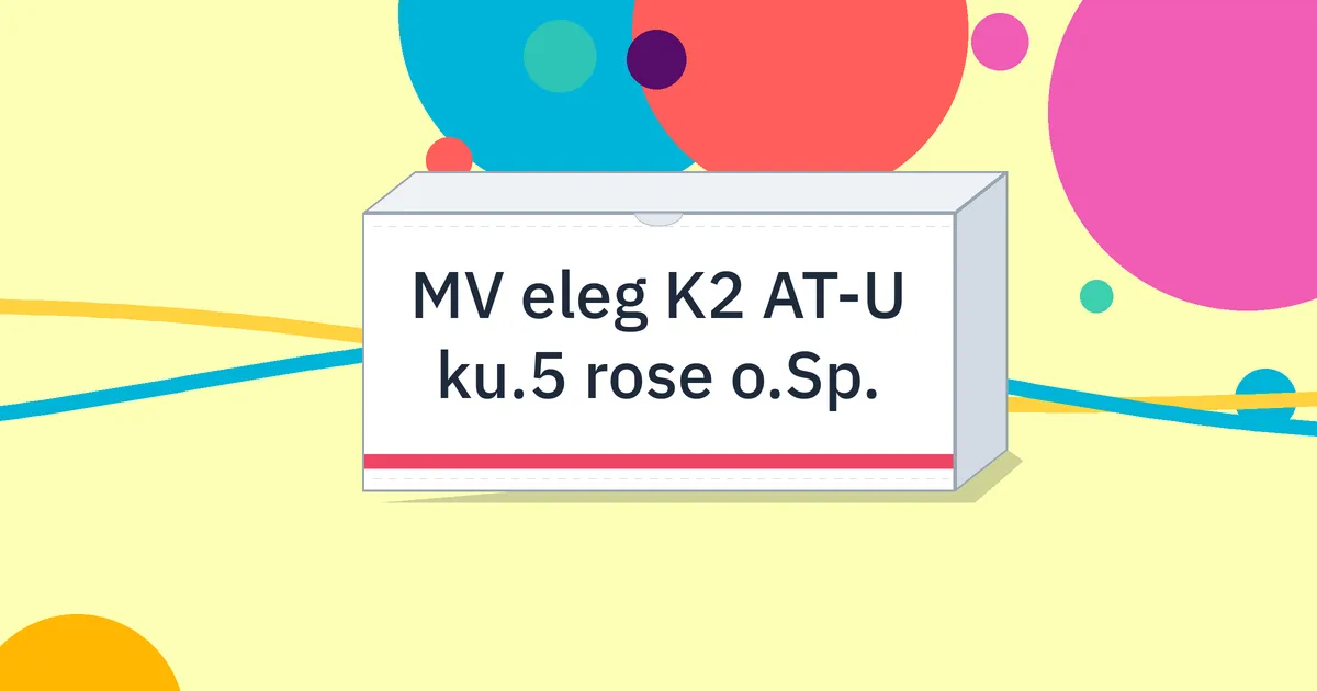 Symbolbild: Packung mit der Aufschrift MV eleg K2 AT-U ku.5 rose o.Sp. (PZN 15292310) – Verfügbarkeit und Bezug in Apotheken in Frankfurt am Main