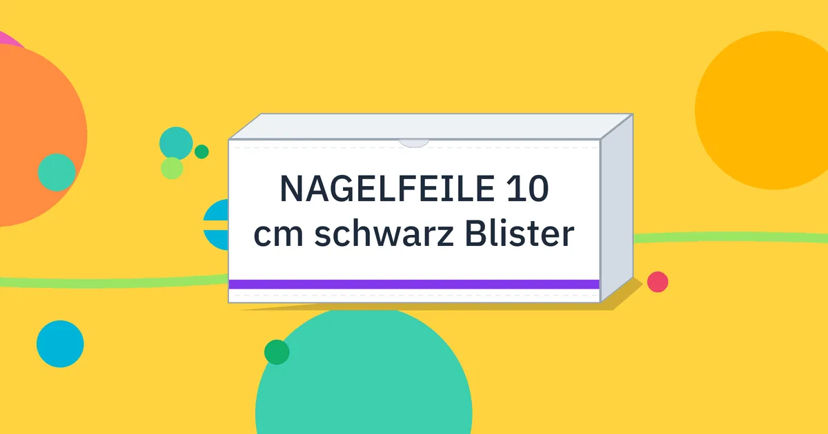Symbolbild: Packung mit der Aufschrift NAGELFEILE 10 cm schwarz Blister (PZN 10349287) – Verfügbarkeit und Bezug in Apotheken in Frankfurt am Main