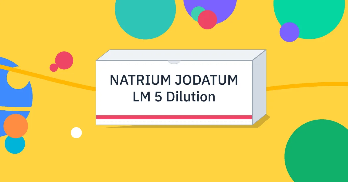 Symbolbild: Packung mit der Aufschrift NATRIUM JODATUM LM 5 Dilution (PZN 12964275) – Verfügbarkeit und Bezug in Apotheken in Frankfurt am Main