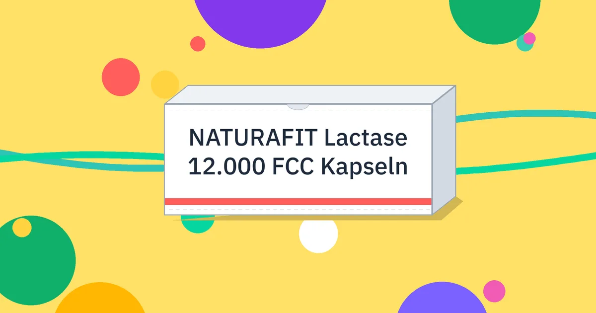 Symbolbild: Packung mit der Aufschrift NATURAFIT Lactase 12.000 FCC Kapseln (PZN 11859010) – Verfügbarkeit und Bezug in Apotheken in Frankfurt am Main