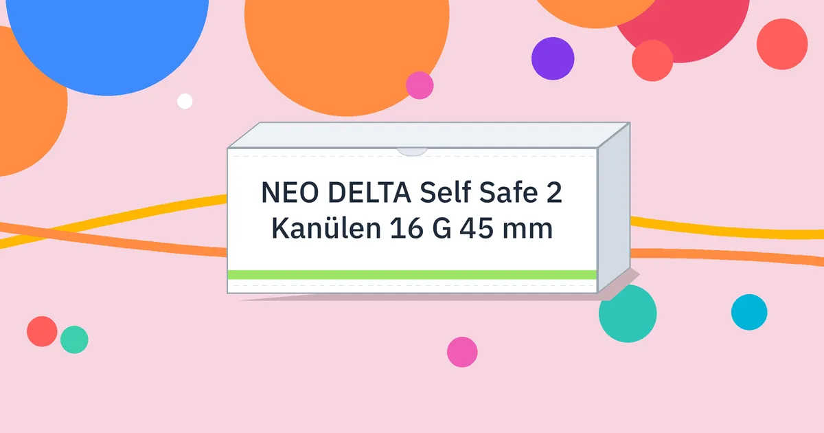 Symbolbild: Packung mit der Aufschrift NEO DELTA Self Safe 2 Kanülen 16 G 45 mm (PZN 07767101) – Verfügbarkeit und Bezug in Apotheken in Frankfurt am Main