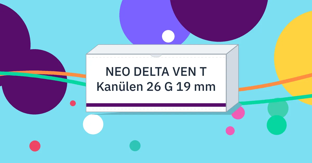 Symbolbild: Packung mit der Aufschrift NEO DELTA VEN T Kanülen 26 G 19 mm (PZN 07758177) – Verfügbarkeit und Bezug in Apotheken in Frankfurt am Main