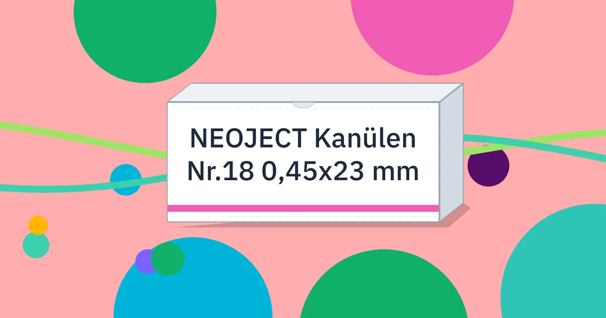 Symbolbild: Packung mit der Aufschrift NEOJECT Kanülen Nr.18 0,45x23 mm (PZN 03043228) – Verfügbarkeit und Bezug in Apotheken in Frankfurt am Main