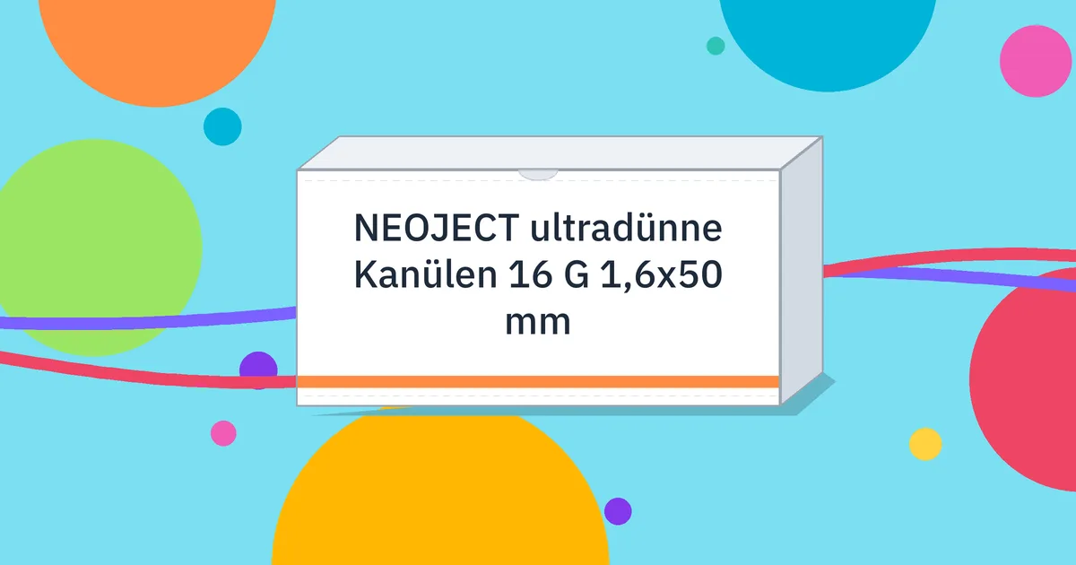 Symbolbild: Packung mit der Aufschrift NEOJECT ultradünne Kanülen 16 G 1,6x50 mm (PZN 19888519) – Verfügbarkeit und Bezug in Apotheken in Frankfurt am Main