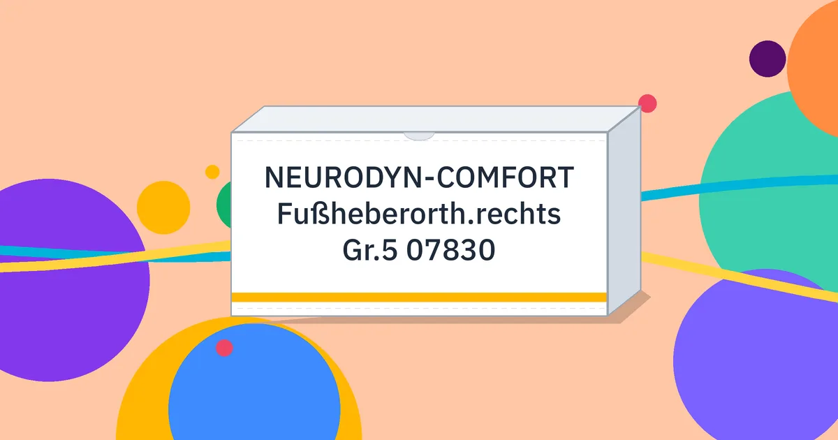Symbolbild: Packung mit der Aufschrift NEURODYN-COMFORT Fußheberorth.rechts Gr.5 07830 (PZN 09390020) – Verfügbarkeit und Bezug in Apotheken in Frankfurt am Main
