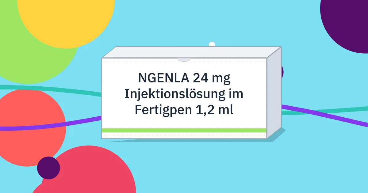 Symbolbild: Packung mit der Aufschrift NGENLA 24 mg Injektionslösung im Fertigpen 1,2 ml (PZN 19299409) – Verfügbarkeit und Bezug in Apotheken in Frankfurt am Main