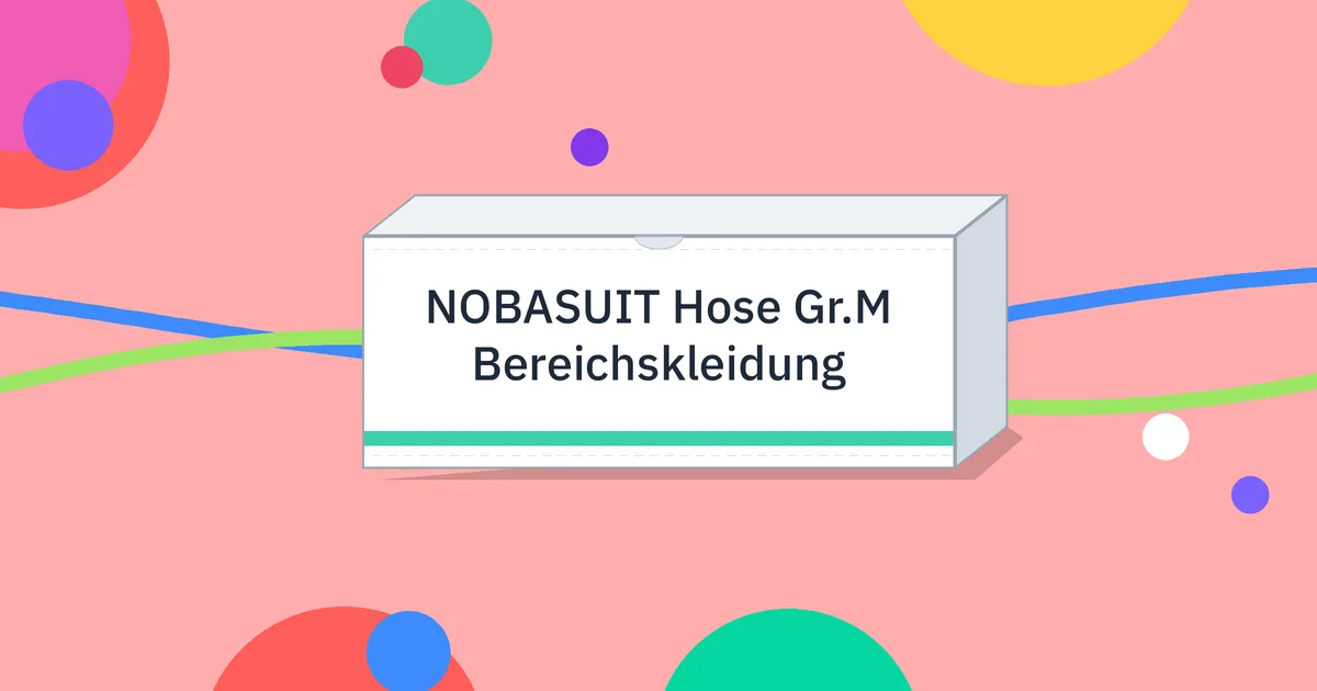 Symbolbild: Packung mit der Aufschrift NOBASUIT Hose Gr.M Bereichskleidung (PZN 17376175) – Verfügbarkeit und Bezug in Apotheken in Frankfurt am Main