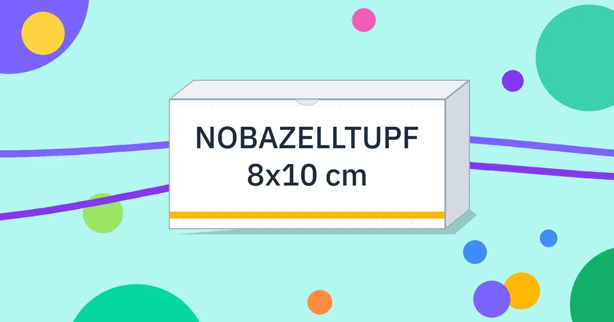 Symbolbild: Packung mit der Aufschrift NOBAZELLTUPF 8x10 cm (PZN 07093393) – Verfügbarkeit und Bezug in Apotheken in Frankfurt am Main