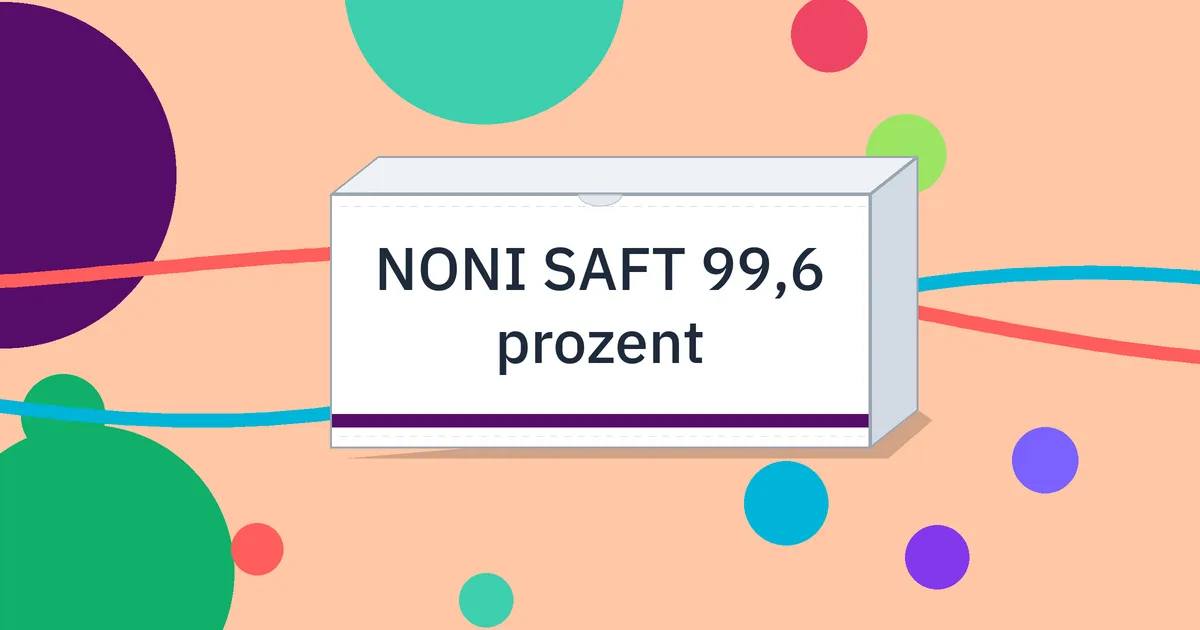 Symbolbild: Packung mit der Aufschrift NONI SAFT 99,6 prozent (PZN 03392377) – Verfügbarkeit und Bezug in Apotheken in Frankfurt am Main