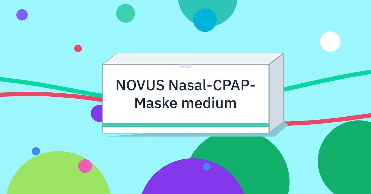Symbolbild: Packung mit der Aufschrift NOVUS Nasal-CPAP-Maske medium (PZN 16788102) – Verfügbarkeit und Bezug in Apotheken in Frankfurt am Main