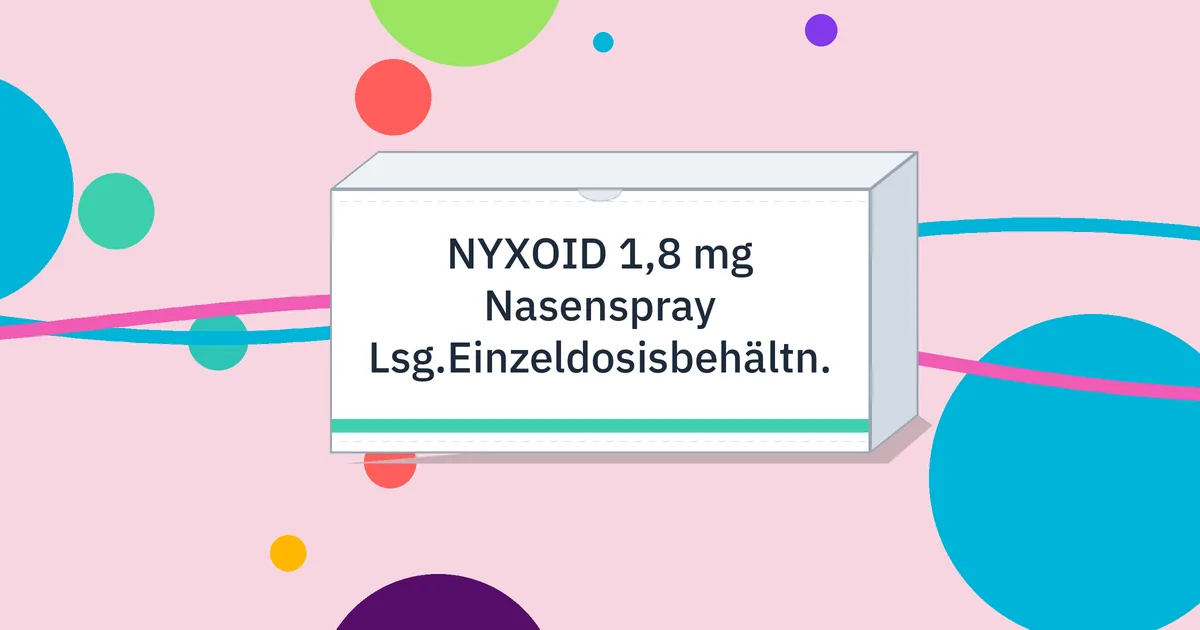 Symbolbild: Packung mit der Aufschrift NYXOID 1,8 mg Nasenspray Lsg.Einzeldosisbehältn. (PZN 19876195) – Verfügbarkeit und Bezug in Apotheken in Frankfurt am Main