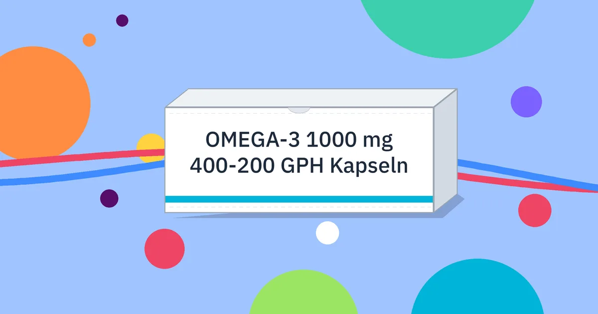 Symbolbild: Packung mit der Aufschrift OMEGA-3 1000 mg 400-200 GPH Kapseln (PZN 11190222) – Verfügbarkeit und Bezug in Apotheken in Frankfurt am Main