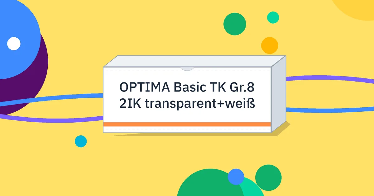 Symbolbild: Packung mit der Aufschrift OPTIMA Basic TK Gr.8 2IK transparent+weiß (PZN 10287698) – Verfügbarkeit und Bezug in Apotheken in Frankfurt am Main