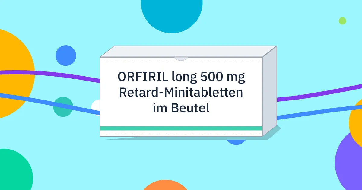 Symbolbild: Packung mit der Aufschrift ORFIRIL long 500 mg Retard-Minitabletten im Beutel (PZN 00393583) – Verfügbarkeit und Bezug in Apotheken in Frankfurt am Main