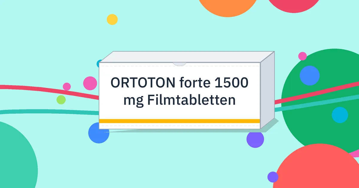 Symbolbild: Packung mit der Aufschrift ORTOTON forte 1500 mg Filmtabletten (PZN 13868898) – Verfügbarkeit und Bezug in Apotheken in Frankfurt am Main