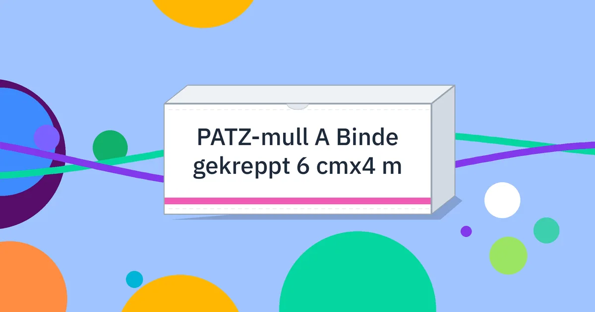 Symbolbild: Packung mit der Aufschrift PATZ-mull A Binde gekreppt 6 cmx4 m (PZN 06814985) – Verfügbarkeit und Bezug in Apotheken in Frankfurt am Main