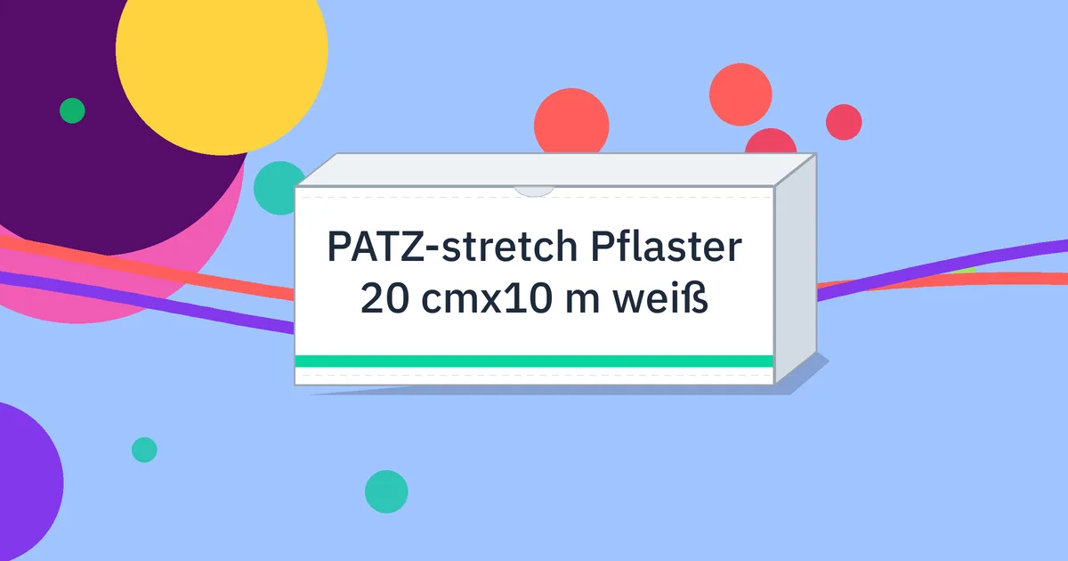 Symbolbild: Packung mit der Aufschrift PATZ-stretch Pflaster 20 cmx10 m weiß (PZN 06813460) – Verfügbarkeit und Bezug in Apotheken in Frankfurt am Main