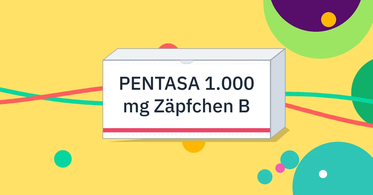 Symbolbild: Packung mit der Aufschrift PENTASA 1.000 mg Zäpfchen B (PZN 02593346) – Verfügbarkeit und Bezug in Apotheken in Frankfurt am Main