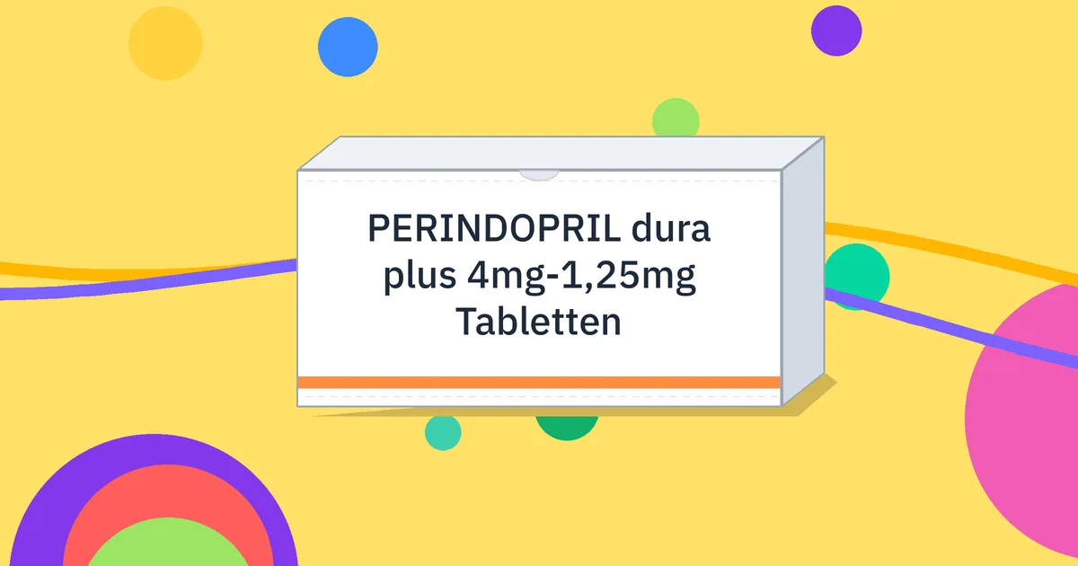 Symbolbild: Packung mit der Aufschrift PERINDOPRIL dura plus 4mg-1,25mg Tabletten (PZN 05870094) – Verfügbarkeit und Bezug in Apotheken in Frankfurt am Main
