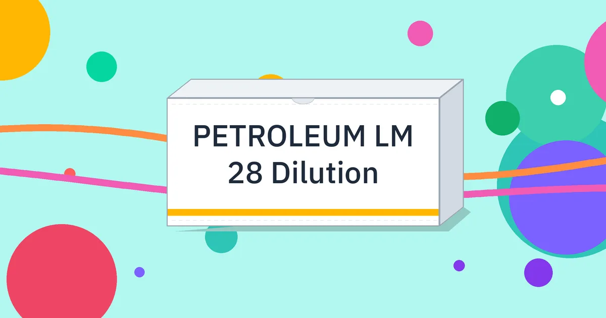 Symbolbild: Packung mit der Aufschrift PETROLEUM LM 28 Dilution (PZN 12977869) – Verfügbarkeit und Bezug in Apotheken in Frankfurt am Main