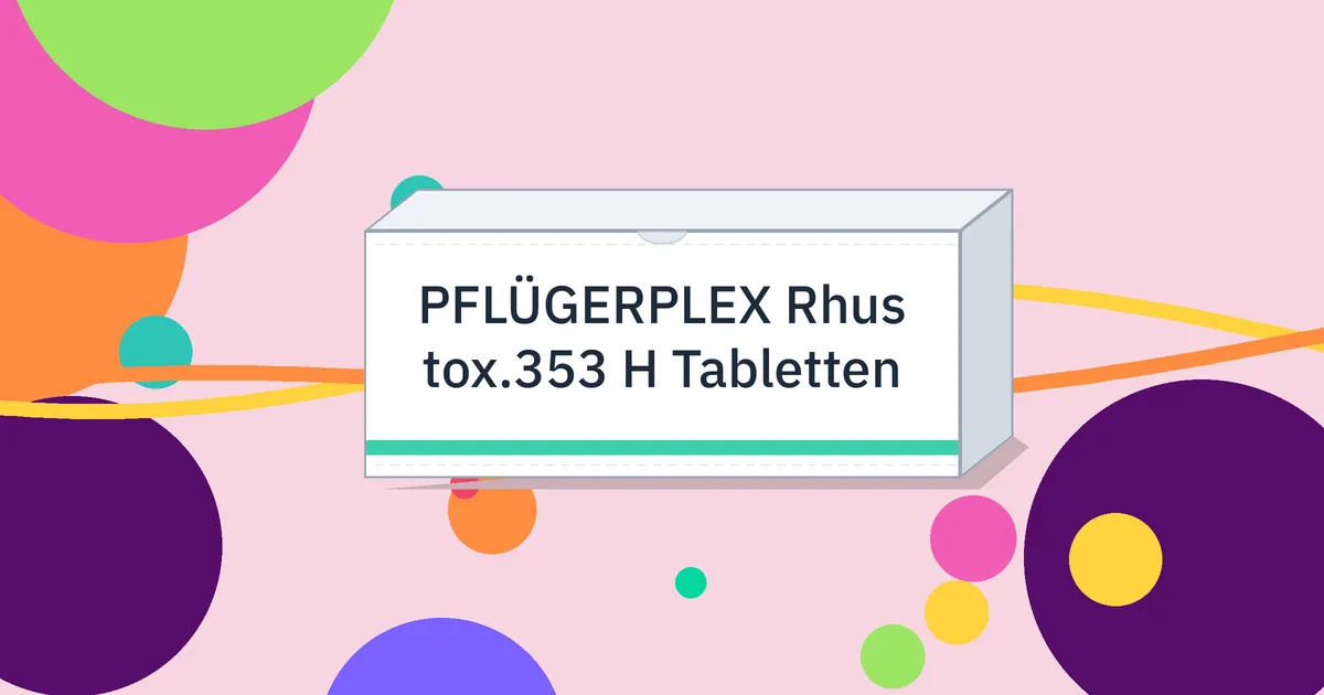 Symbolbild: Packung mit der Aufschrift PFLÜGERPLEX Rhus tox.353 H Tabletten (PZN 00868224) – Verfügbarkeit und Bezug in Apotheken in Frankfurt am Main