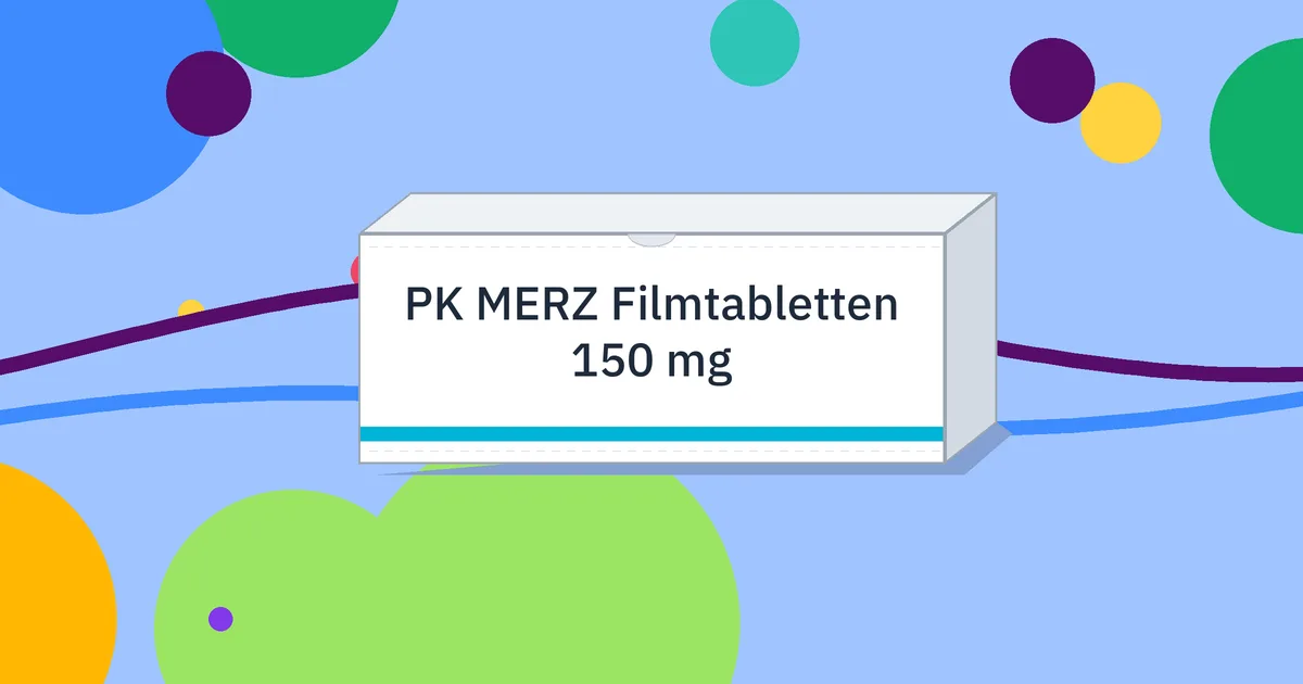 Symbolbild: Packung mit der Aufschrift PK MERZ Filmtabletten 150 mg (PZN 00447830) – Verfügbarkeit und Bezug in Apotheken in Frankfurt am Main