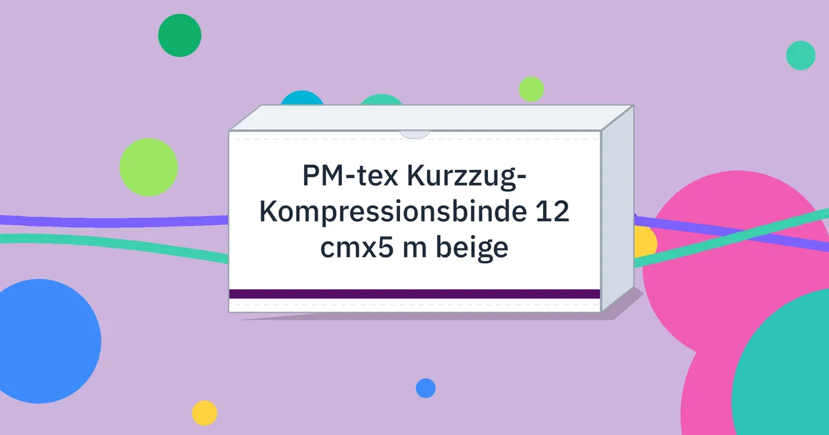 Symbolbild: Packung mit der Aufschrift PM-tex Kurzzug-Kompressionsbinde 12 cmx5 m beige (PZN 18845241) – Verfügbarkeit und Bezug in Apotheken in Frankfurt am Main