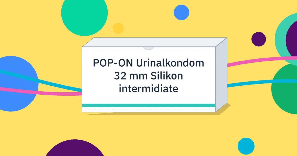 Symbolbild: Packung mit der Aufschrift POP-ON Urinalkondom 32 mm Silikon intermidiate (PZN 11136671) – Verfügbarkeit und Bezug in Apotheken in Frankfurt am Main