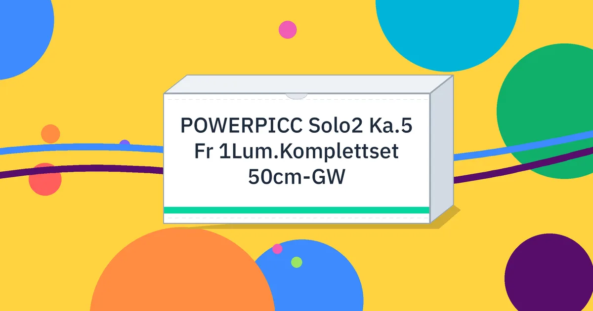 Symbolbild: Packung mit der Aufschrift POWERPICC Solo2 Ka.5 Fr 1Lum.Komplettset 50cm-GW (PZN 12777633) – Verfügbarkeit und Bezug in Apotheken in Frankfurt am Main