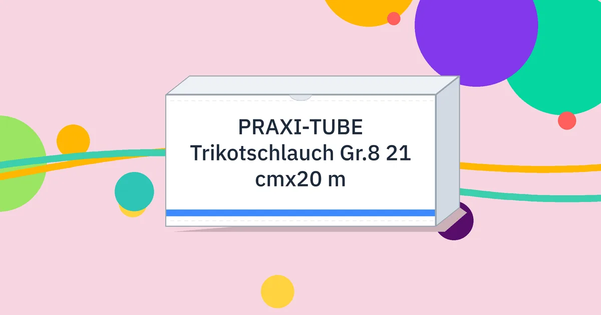 Symbolbild: Packung mit der Aufschrift PRAXI-TUBE Trikotschlauch Gr.8 21 cmx20 m (PZN 12828112) – Verfügbarkeit und Bezug in Apotheken in Frankfurt am Main