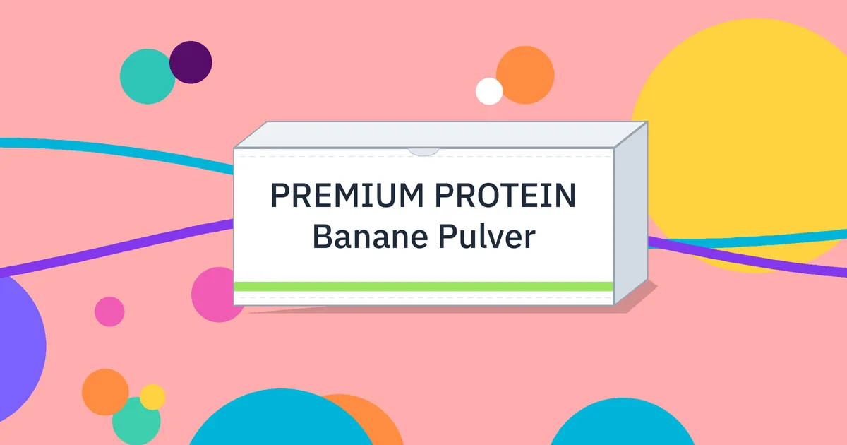 Symbolbild: Packung mit der Aufschrift PREMIUM PROTEIN Banane Pulver (PZN 12458603) – Verfügbarkeit und Bezug in Apotheken in Frankfurt am Main