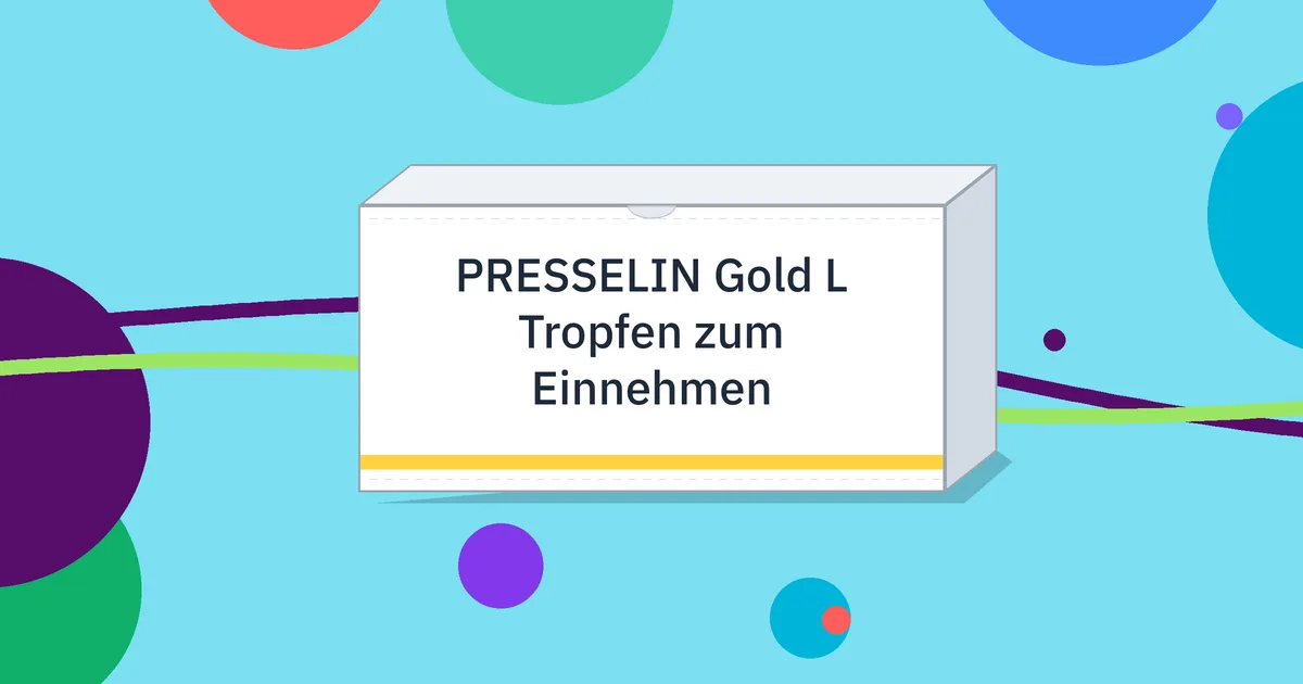 Symbolbild: Packung mit der Aufschrift PRESSELIN Gold L Tropfen zum Einnehmen (PZN 18408983) – Verfügbarkeit und Bezug in Apotheken in Frankfurt am Main