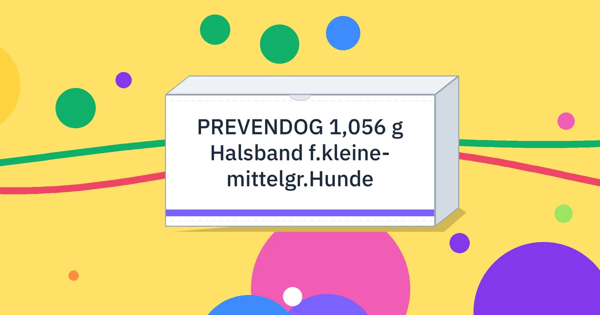 Symbolbild: Packung mit der Aufschrift PREVENDOG 1,056 g Halsband f.kleine-mittelgr.Hunde (PZN 16348076) – Verfügbarkeit und Bezug in Apotheken in Frankfurt am Main