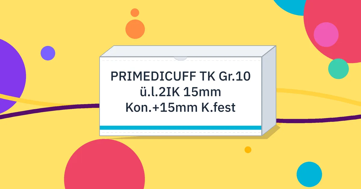 Symbolbild: Packung mit der Aufschrift PRIMEDICUFF TK Gr.10 ü.l.2IK 15mm Kon.+15mm K.fest (PZN 11375832) – Verfügbarkeit und Bezug in Apotheken in Frankfurt am Main