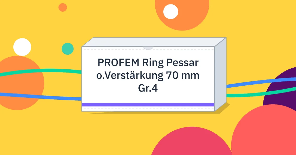 Symbolbild: Packung mit der Aufschrift PROFEM Ring Pessar o.Verstärkung 70 mm Gr.4 (PZN 11672323) – Verfügbarkeit und Bezug in Apotheken in Frankfurt am Main