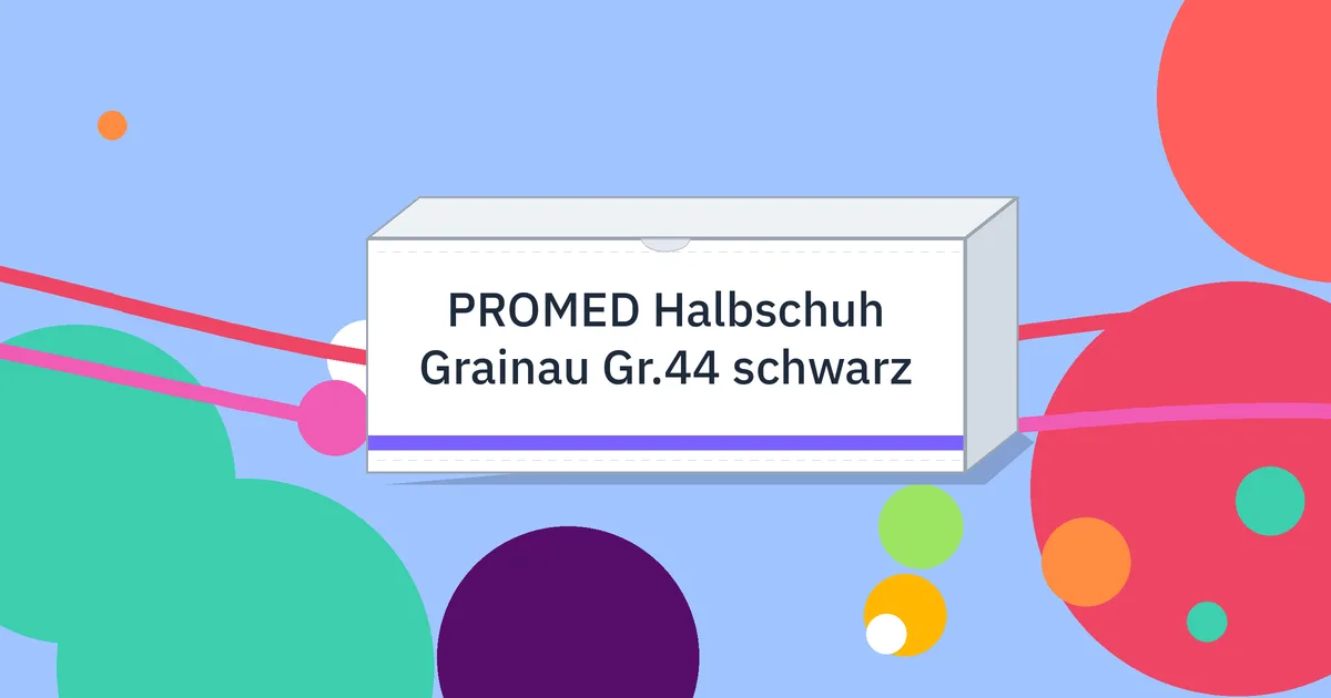 Symbolbild: Packung mit der Aufschrift PROMED Halbschuh Grainau Gr.44 schwarz (PZN 14349344) – Verfügbarkeit und Bezug in Apotheken in Frankfurt am Main